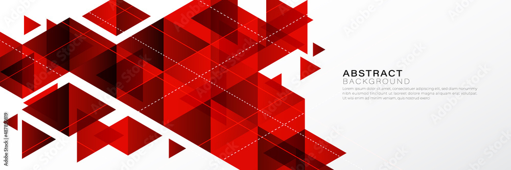 Abstract red geometric shapes horizontal banner background with line decoration. Trendy simple ...