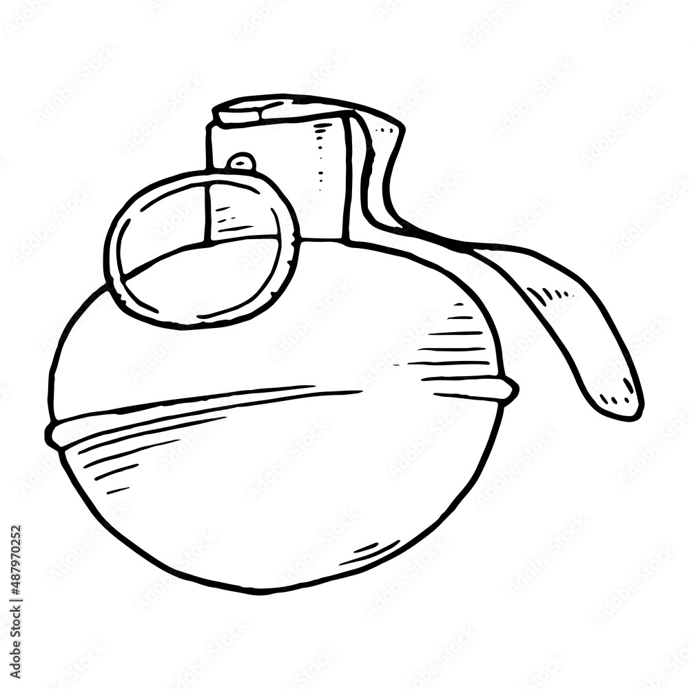 Hand grenade sketch drawing. Vector illustration of a hand grenade ...