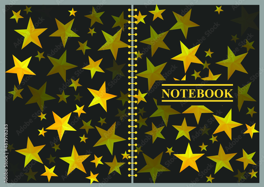 Notebook cover design. notepad spiral notebook with cute yellow stars ...