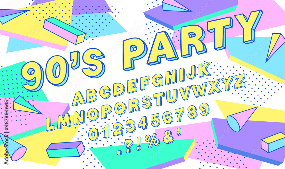 90s style font alphabet. Doodle font. Colorful typography. Doodles ...