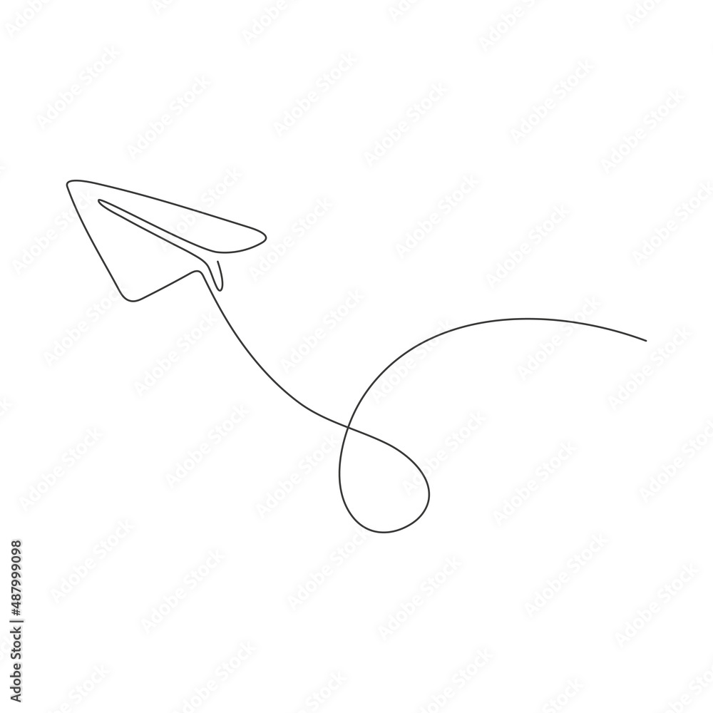 Paper airplane continuous one line drawing. Sending message linear fold ...
