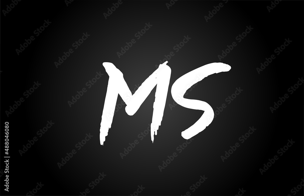 black and white MS alphabet letter logo icon design. Grunge handwritten ...