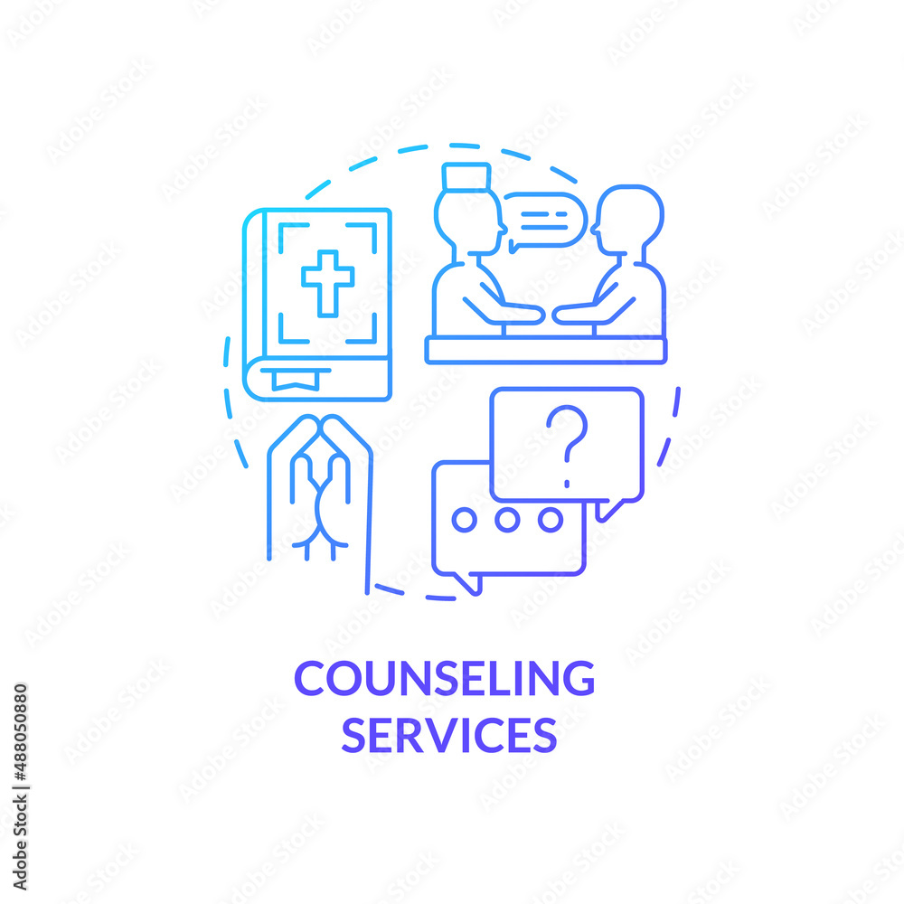 Counseling services blue gradient concept icon. Patient support program ...