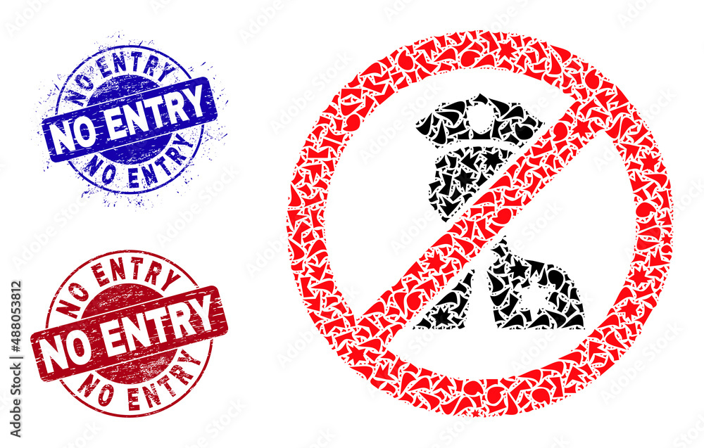 Image vectorielle Stock Round NO ENTRY textured stamps with caption ...