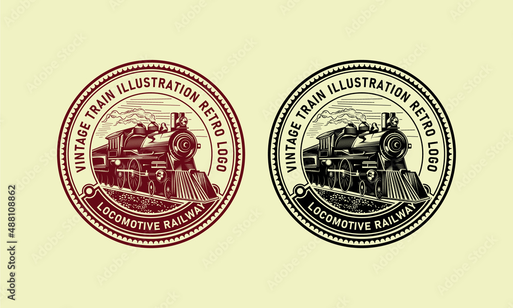 Locomotive railway vintage retro logo design. Vector illustration style ...