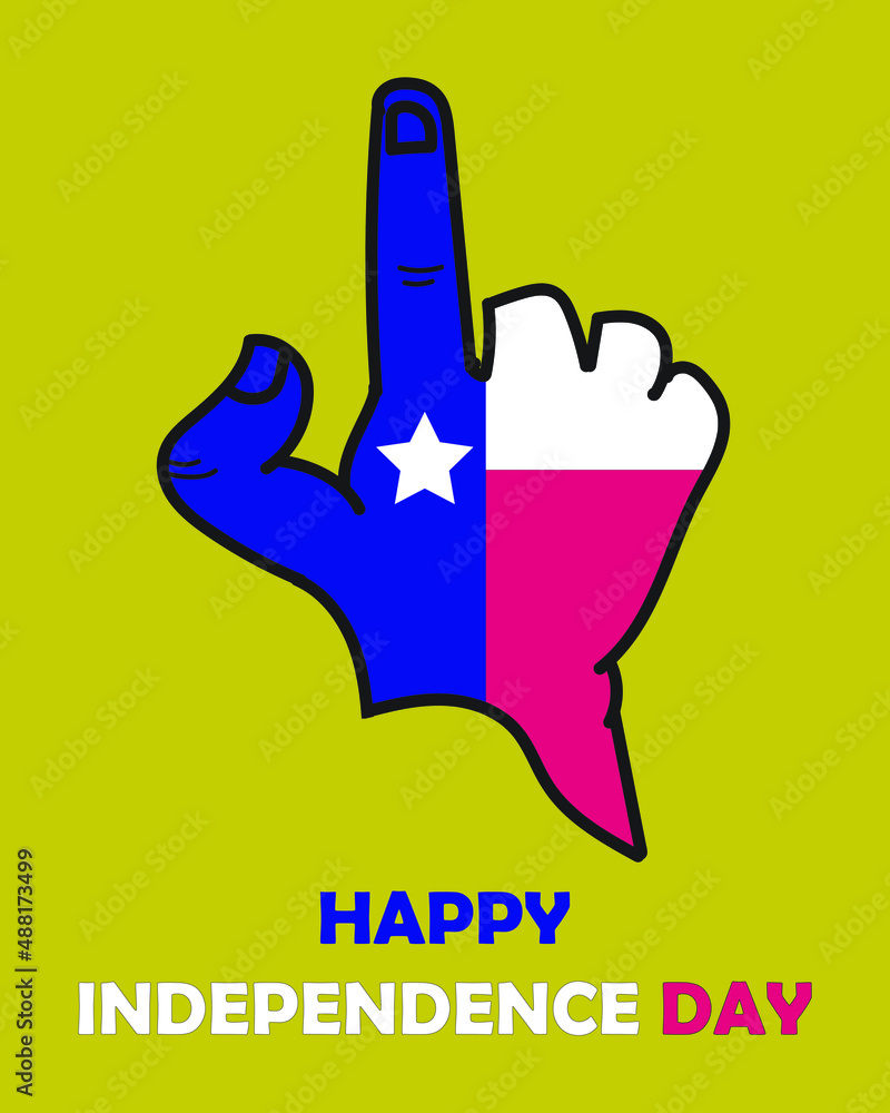 Hand sign with Texas Flag on the back and celebration word to celebrate ...