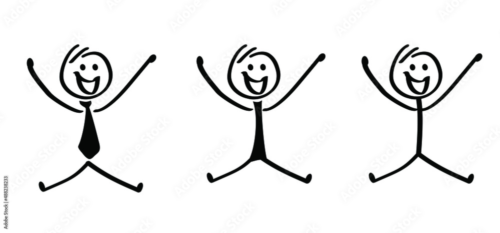 Stickman figure, Stickman jumping and happy. Cartoon vector jump icon ...