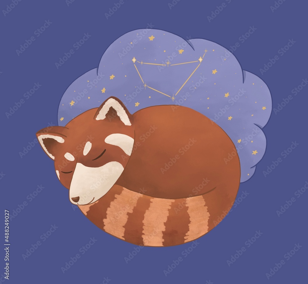 Zodiac for children with cute animals. Red panda sleeping and dreaming ...