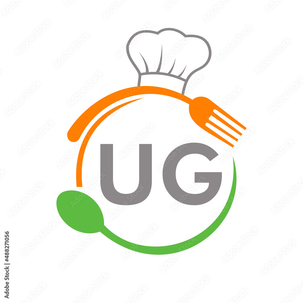 Letter UG Restaurant Logo with Chef Hat Spoon And Fork Template ...
