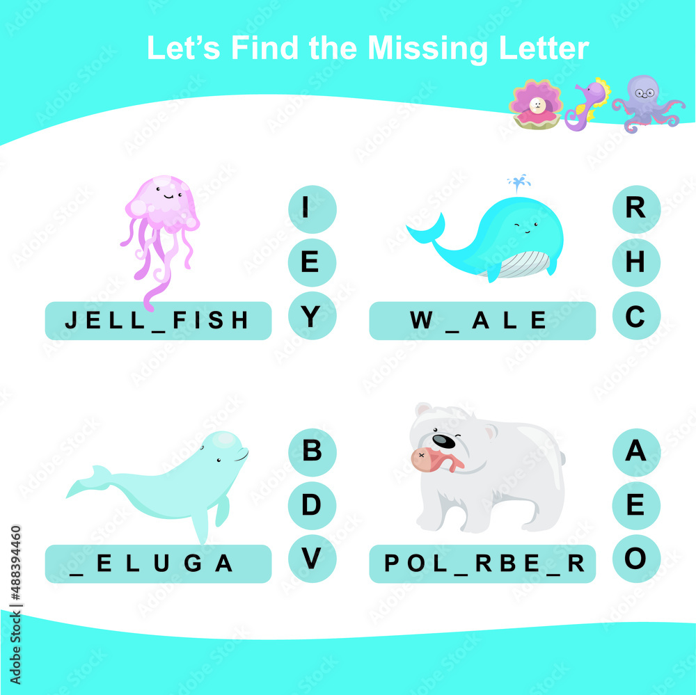 Find the missing letter worksheet. Preschool worksheet with sea animals ...