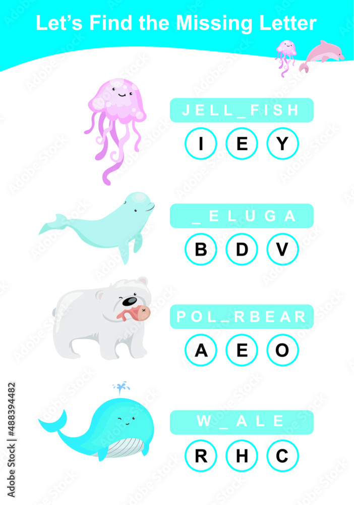 Find the missing letter worksheet. Preschool worksheet with sea animals ...