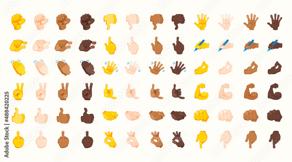 เวกเตอร์ Stock All hand emoji gesture. Hand emoticons vector ...