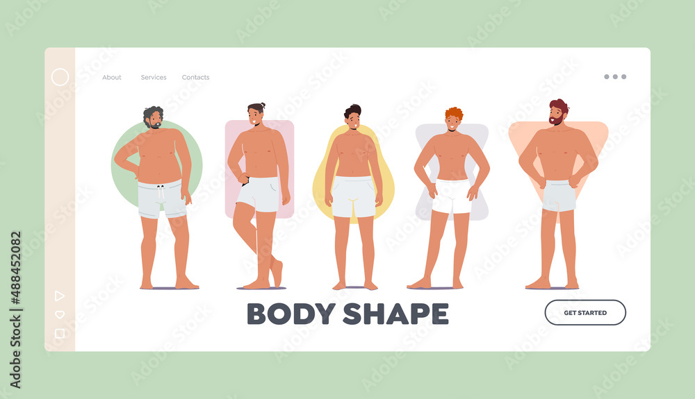 Body Shape Landing Page Template. Men Body Figure Types, Handsome ...