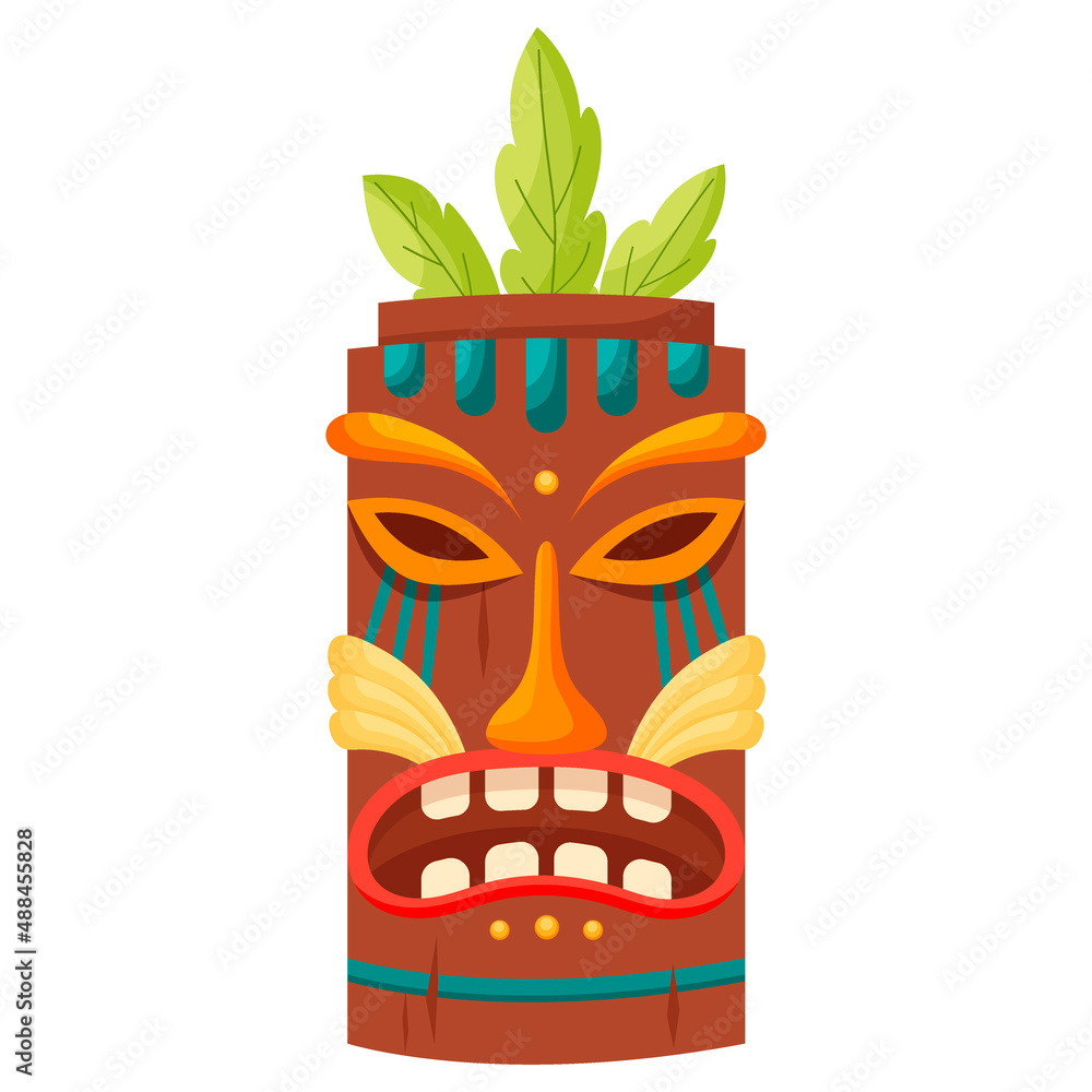 Tiki mask tribal. Hawaiian totem or african maya aztec wooden idol ...