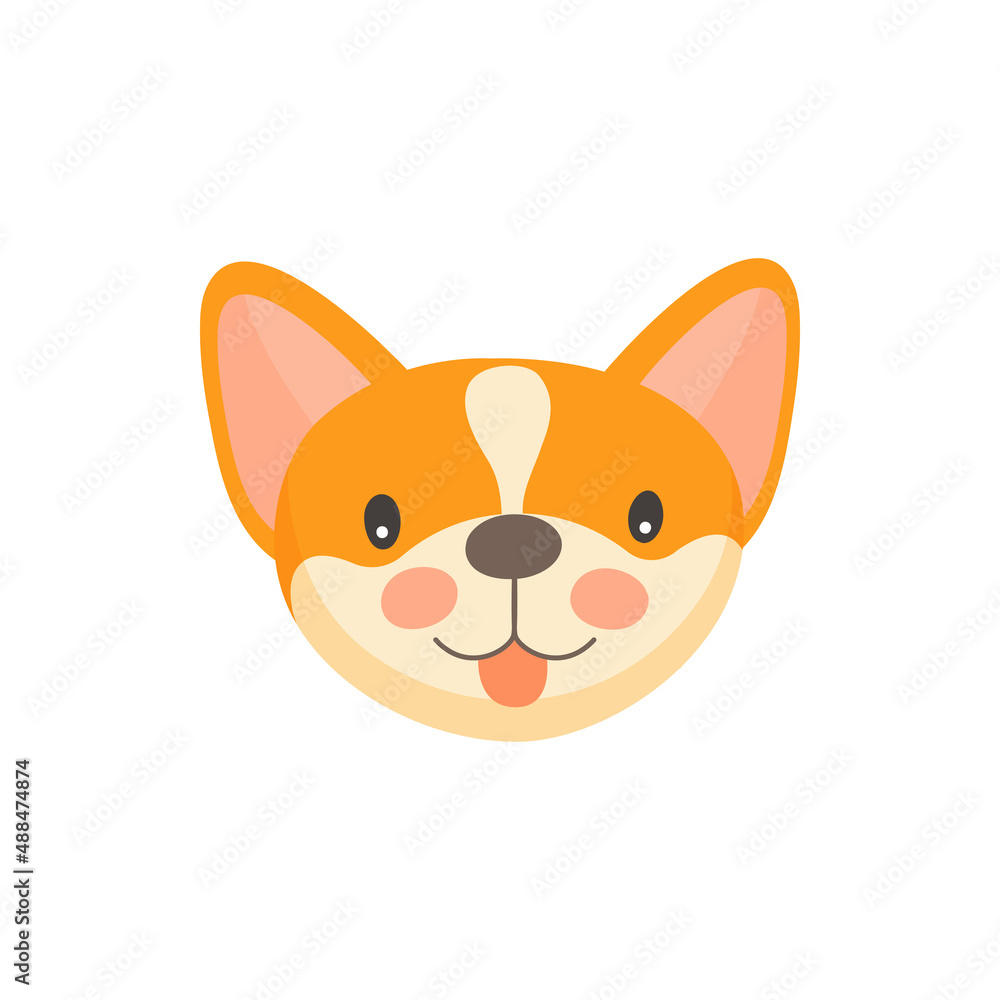 Welsh Corgi, Cardigan dog breed portrait isolated cartoon head face ...