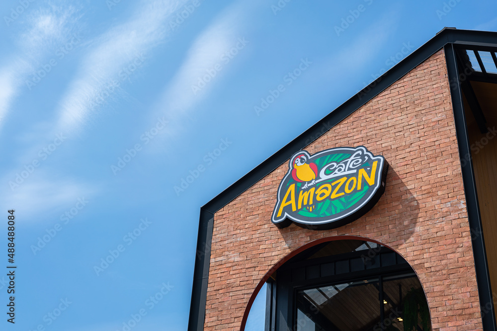 Thailand - February 2022 : "Cafe Amazon" a famous coffee franchise shop ...