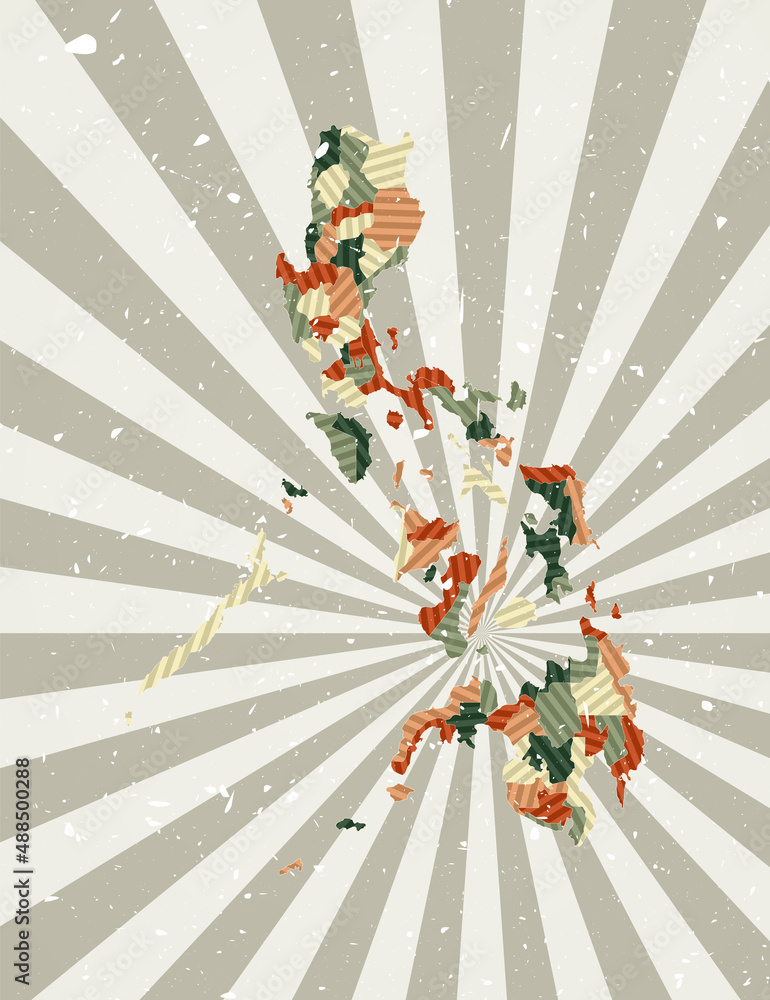 Philippines vintage map. Grunge poster with map of the country in retro ...