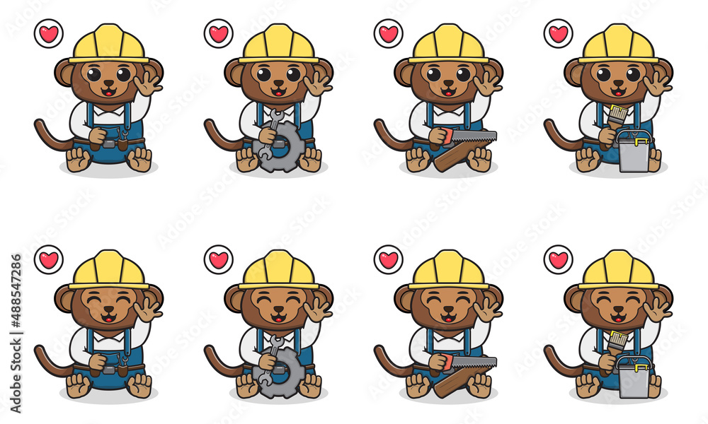 Vector Illustration of Cute sitting Monkey cartoon with Handyman ...