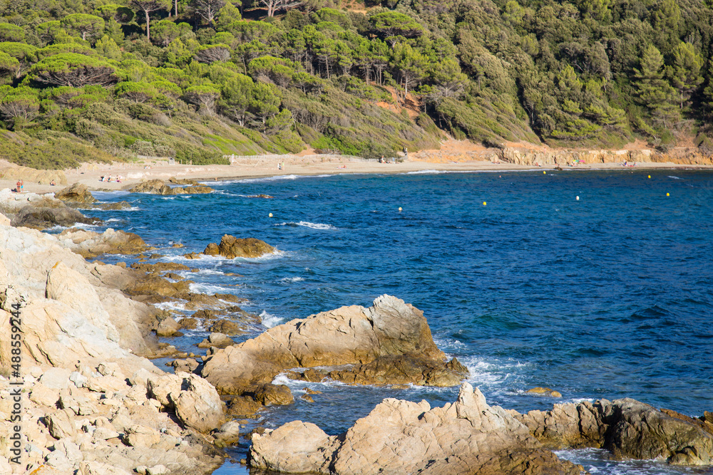 Jagged rocks on the way to the idyllic Brouis beach at the crystalline ...