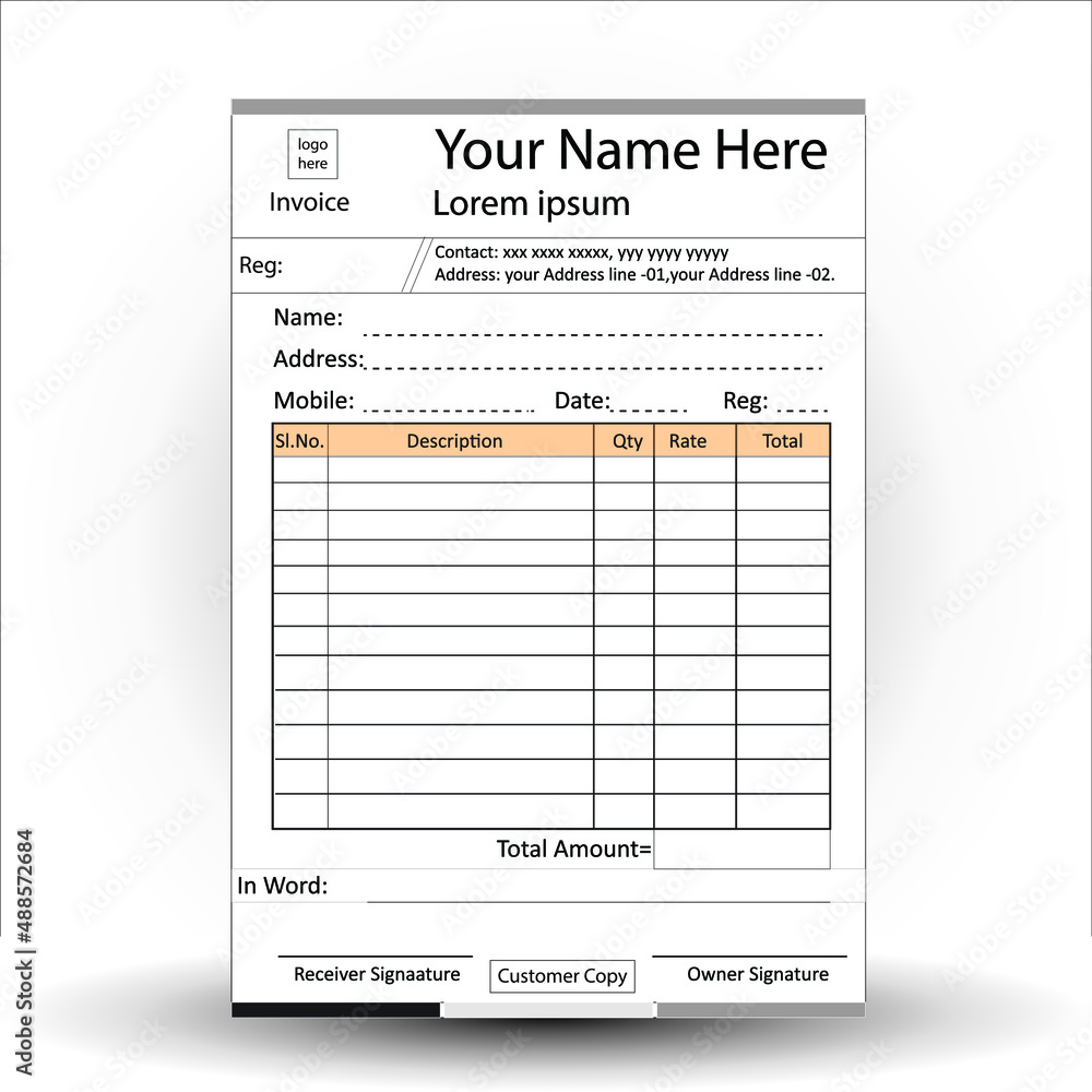 Printable Invoice Template Design or Bill Copy Stock Vector | Adobe Stock