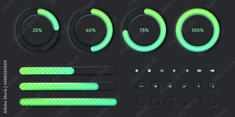 loading bar icon neumorphic set UI UX black style elements download ...