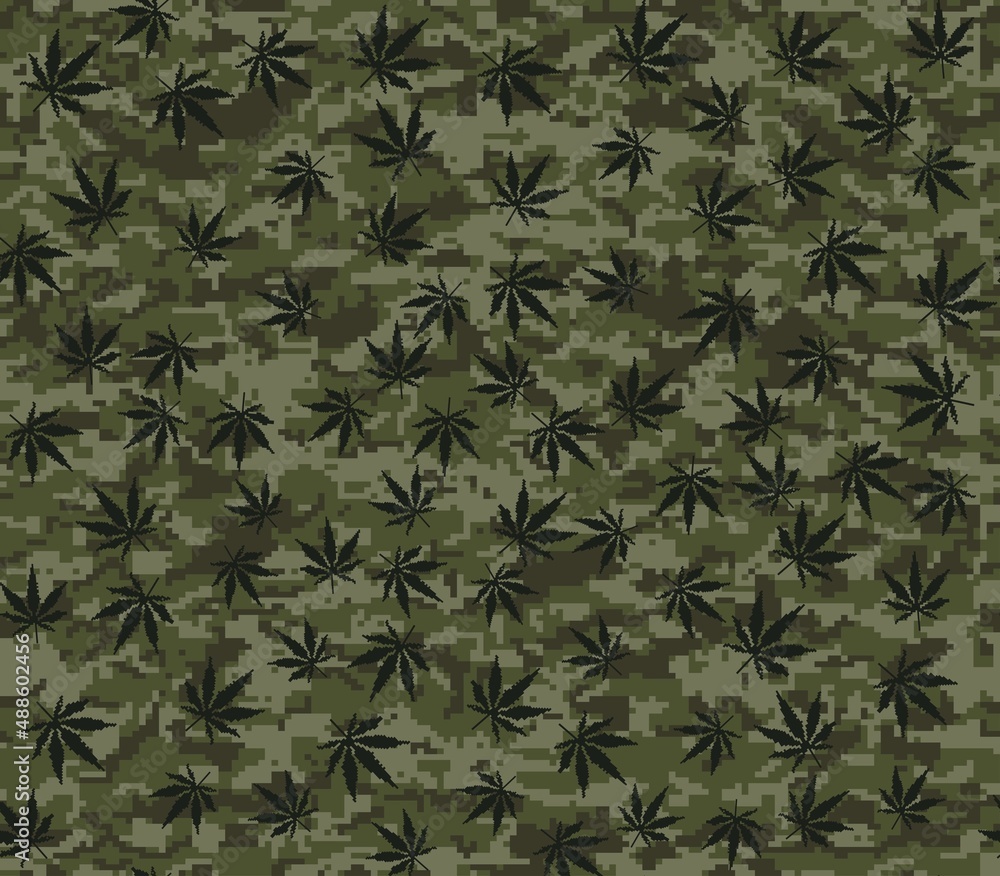 Abstract camo with cannabis leaves vector khaki texture, trendy print ...