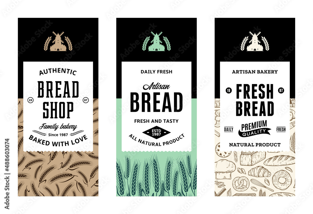 Bread labels in modern style. Bread logo and packaging design templates ...