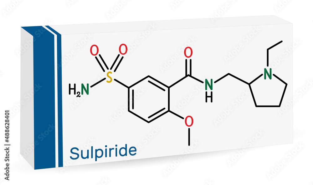 Sulpiride molecule. It is antipsychotic, neuroleptic medication for the ...