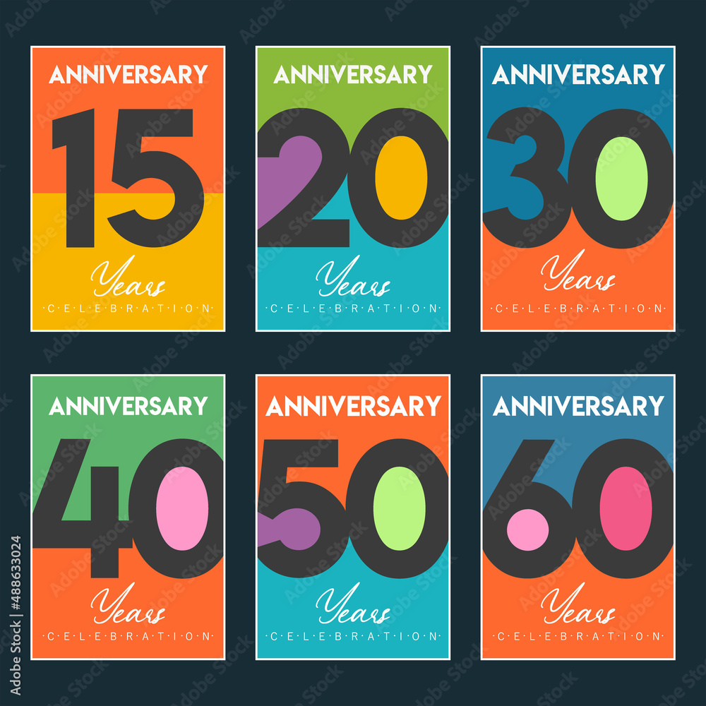 Collection of Anniversary retro symbols isolated on black background ...