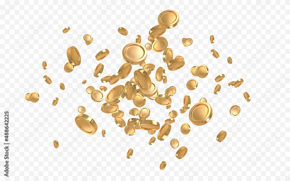 Realistic gold coins explosion isolated on transparent background ...