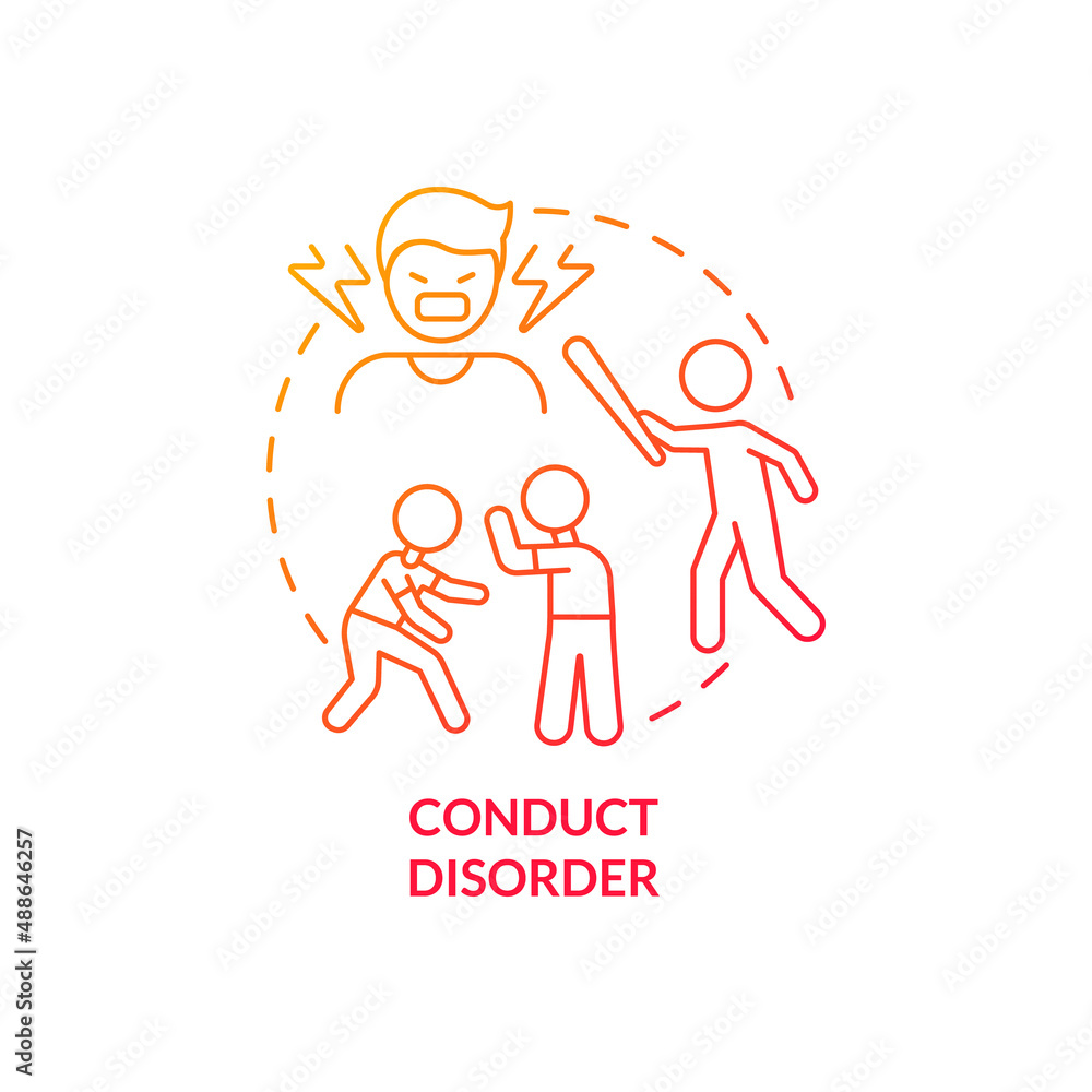 Conduct disorder red gradient concept icon. Childhood mental disorder ...