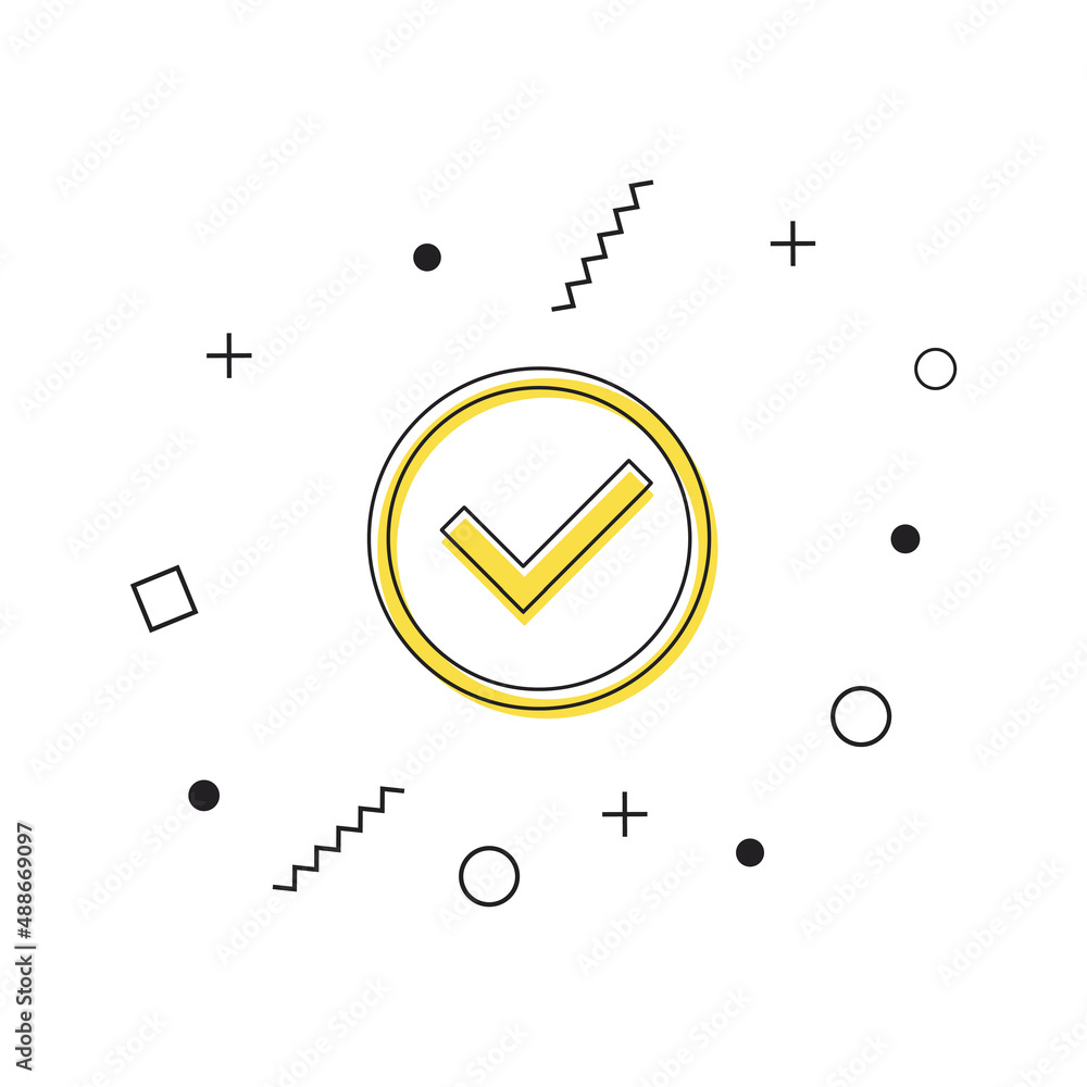 Check mark icon vector. Yellow check mark icon in a circle with ...