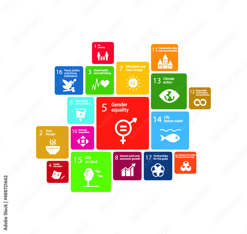 Sustainable Development Goals, Agenda 2030. Gender Equality - Goal 5. Isolated icons. Vector ...