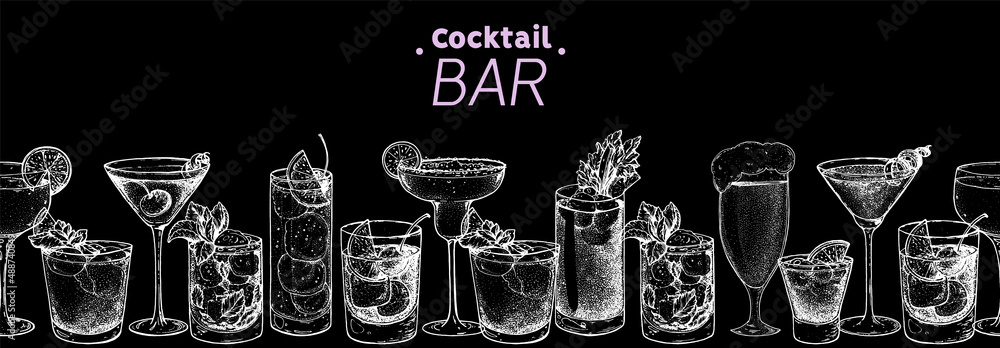 Alcoholic cocktails hand drawn vector illustration. Cocktails set. Bar ...