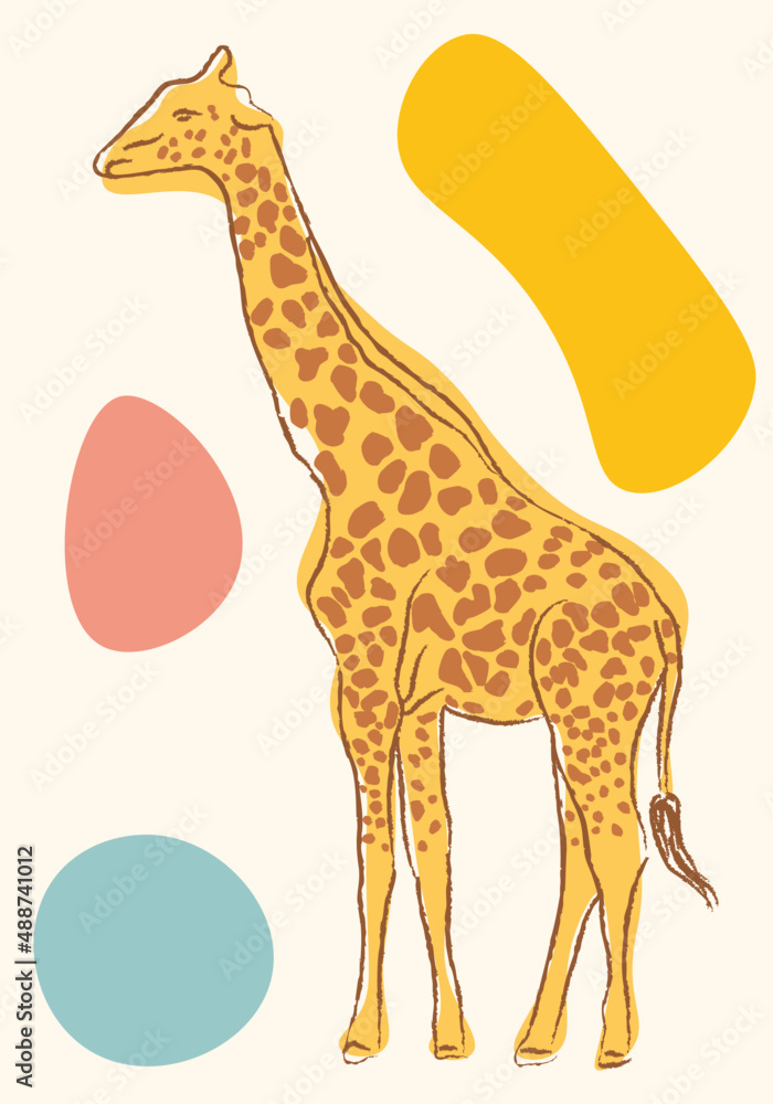 Giraffe cartoon vector illustration. Poster design with african giraffe ...