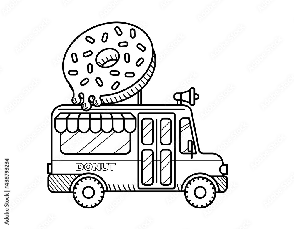 Donut van coloring page for kids. Food truck Stock Vector | Adobe Stock