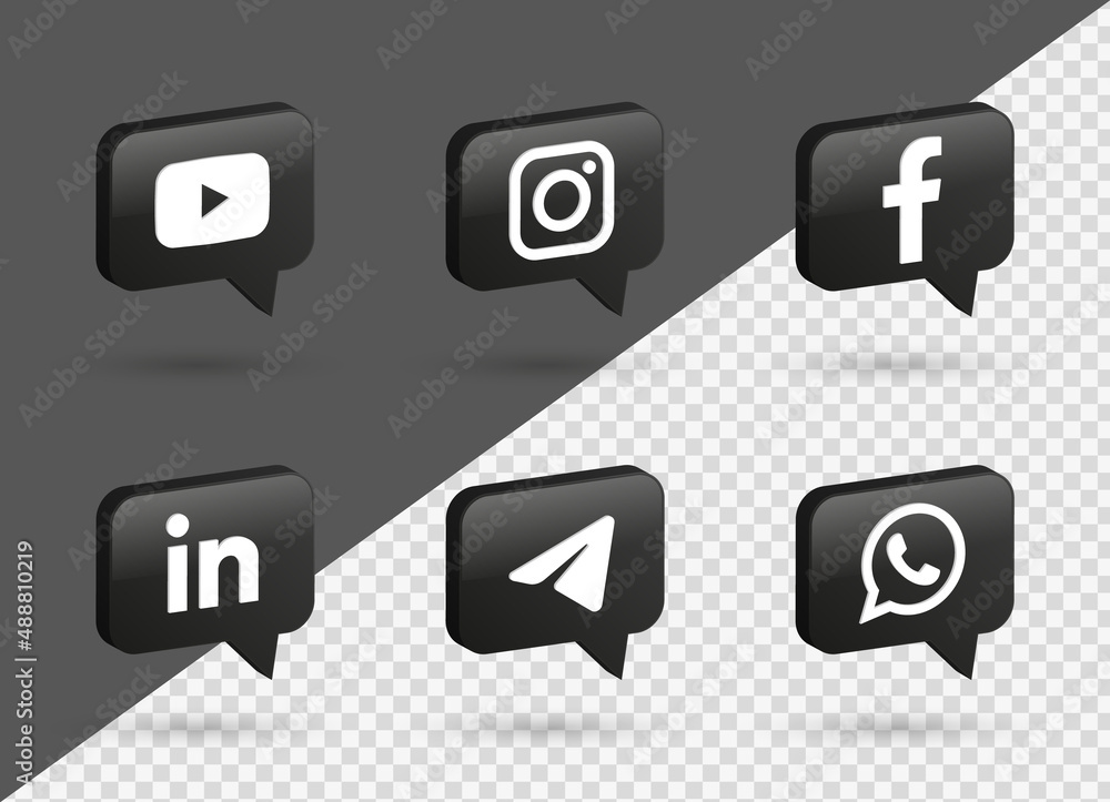 Social media 3d icons. social network 3d networking logos background ...