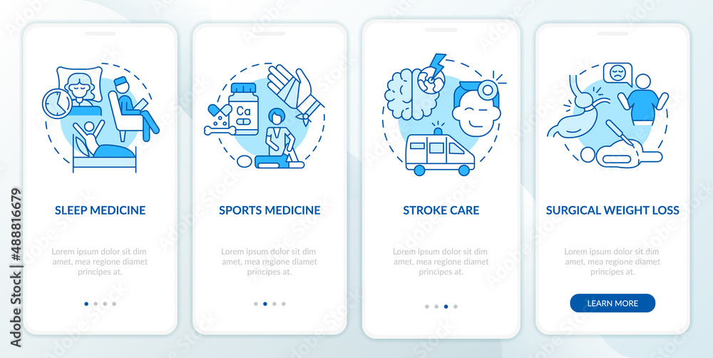 Services for patients blue onboarding mobile app screen. Medical care ...