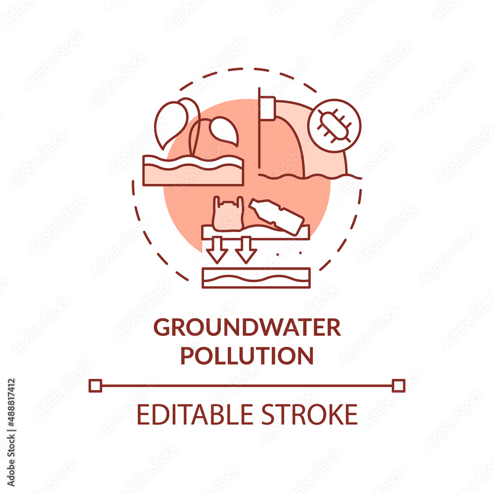 Groundwater pollution terracotta concept icon. Water contamination ...