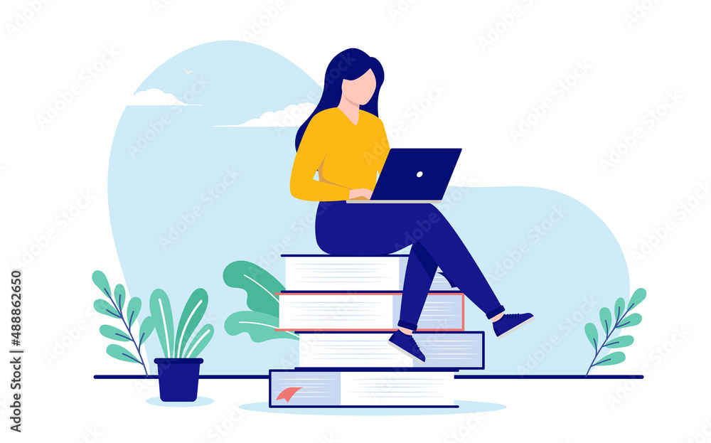 Woman doing research - Female person in casual clothes working on ...