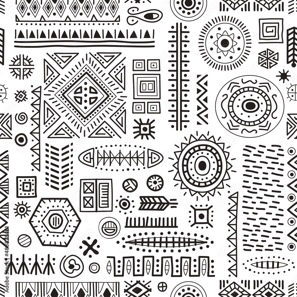Black and white seamless background African art decoration tribal ...