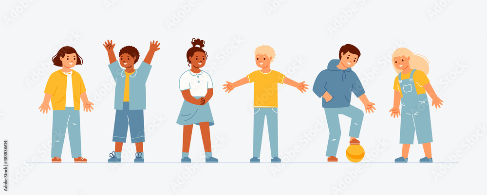 Character set - children. Bunch of happy, smiling, playing, chatting ...