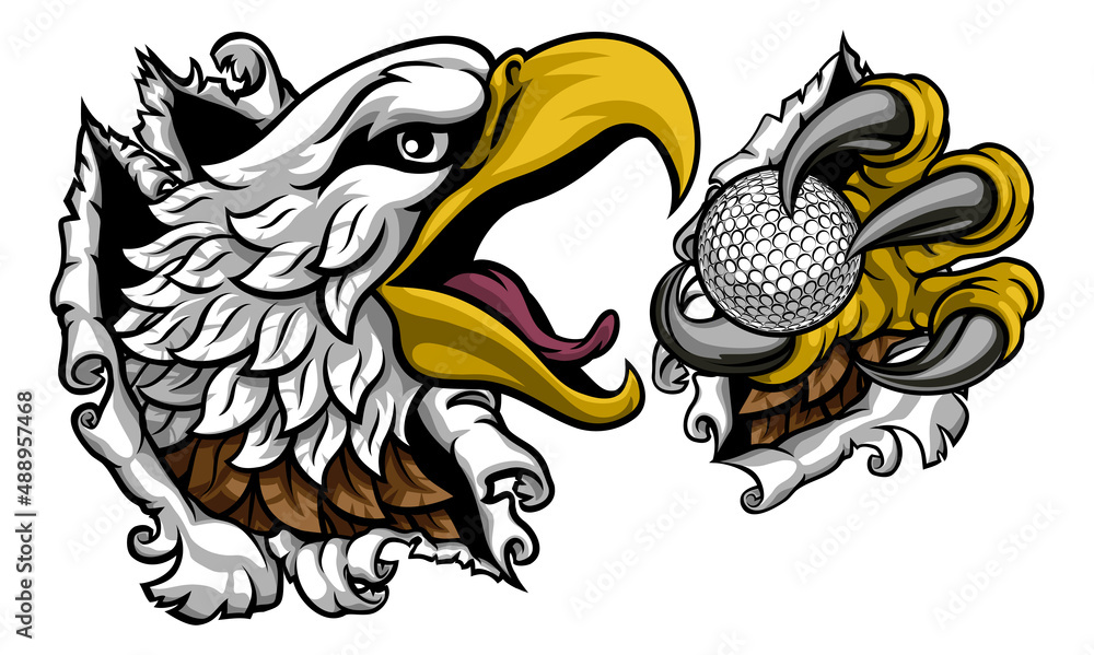 Bald Eagle Hawk Ripping Golf Ball Mascot Stock Vector | Adobe Stock