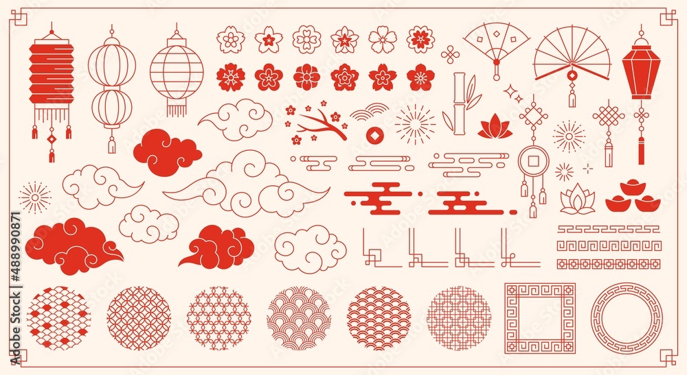 Traditional chinese new year elements, asian oriental ornaments ...