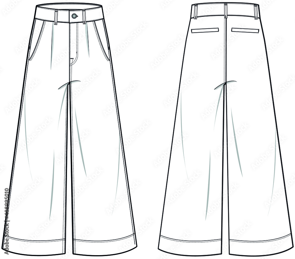 Women Wide Leg Denim, Flared denim, Jeans Front and Back View fashion ...