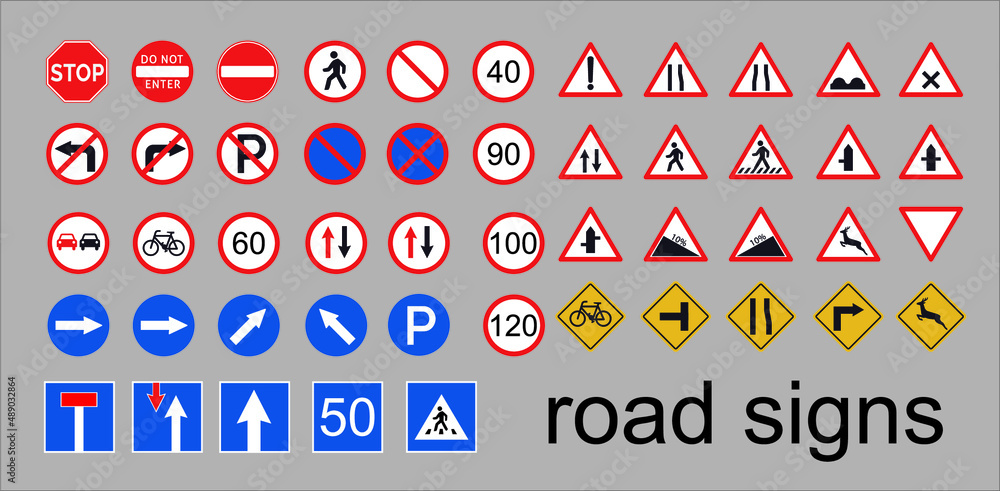 road signs in vector, collection of road signs, road safety, rules of ...