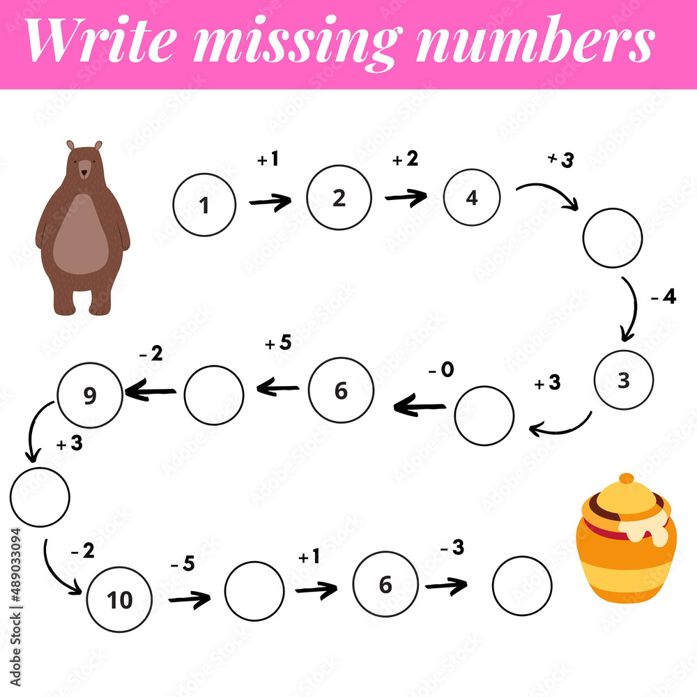 Mathematics educational game for children. Complete the row, write ...