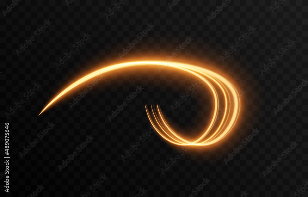 Vector glowing light lines. Neon light, light effect png. Golden line ...