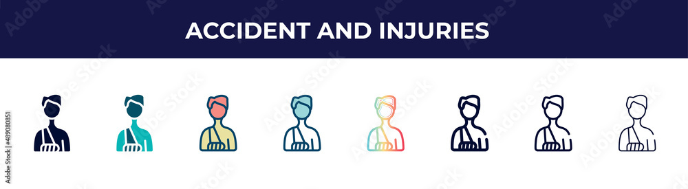 accident and injuries icon in 8 styles. line, filled, glyph, thin ...