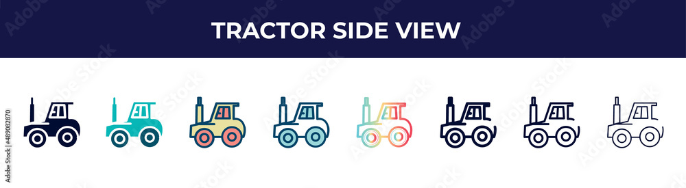 tractor side view icon in 8 styles. line, filled, glyph, thin outline, colorful, stroke and ...